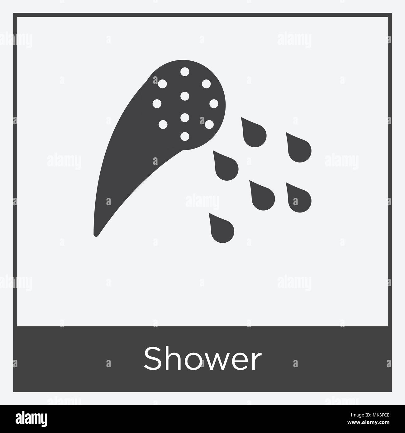 Shower icon isolated on white background with gray frame, sign and ...