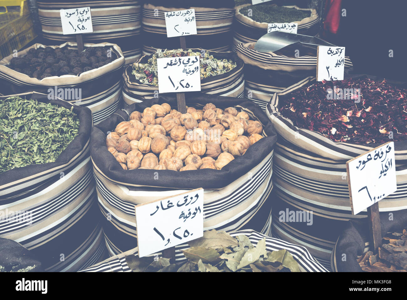 Selection of spices on a traditional market in Amman, Jordan Stock ...