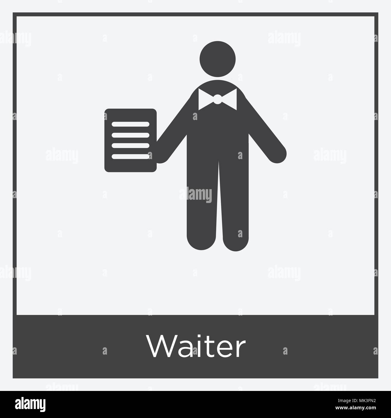 Waiter icon isolated on white background with gray frame, sign and ...