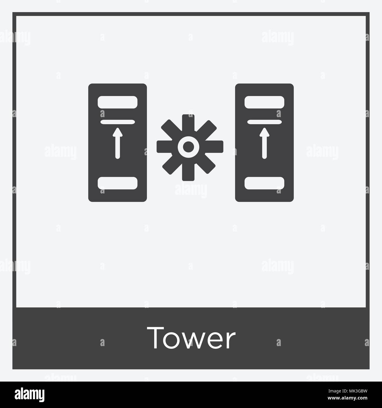 Tower icon isolated on white background with gray frame, sign and ...