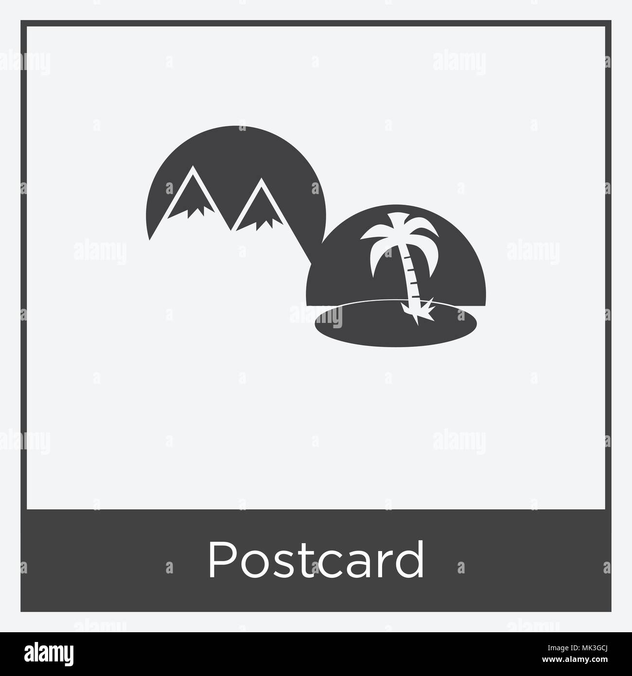 Postcard icon isolated on white background with gray frame, sign and ...
