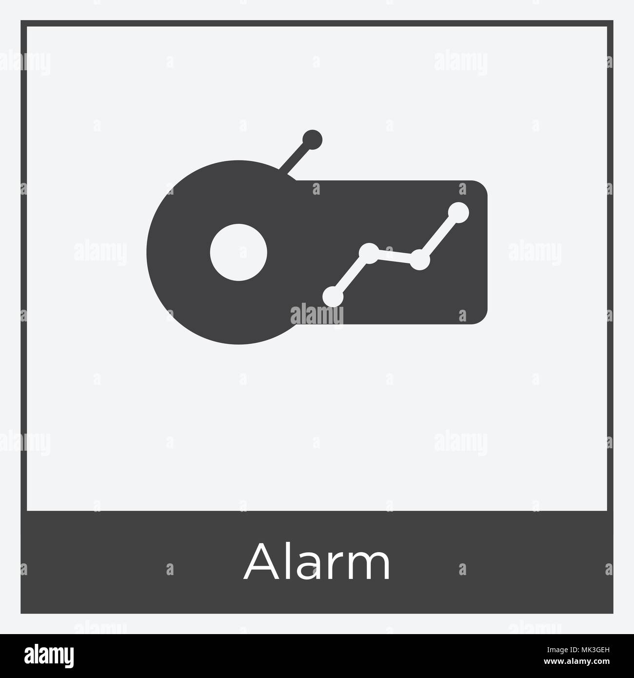 Alarm icon isolated on white background with gray frame, sign and ...