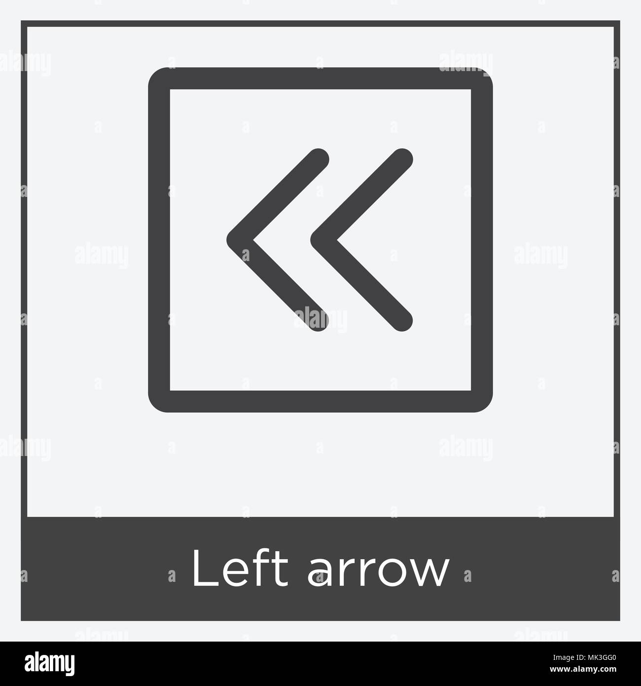 Left arrow icon isolated on white background with gray frame, sign and ...