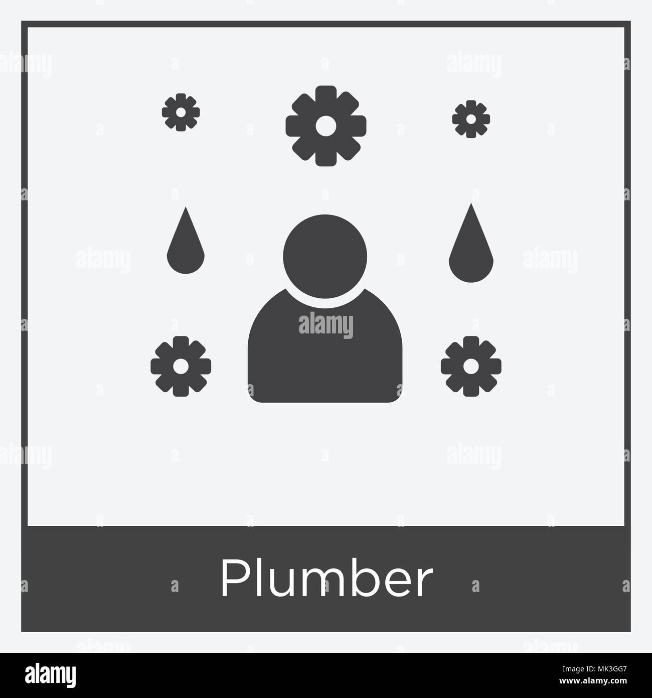 Plumber icon isolated on white background with gray frame, sign and ...