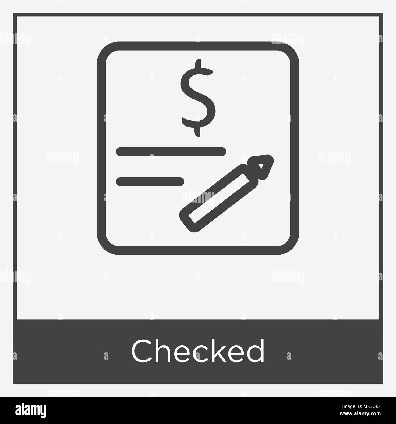 Checked icon isolated on white background with gray frame, sign and ...