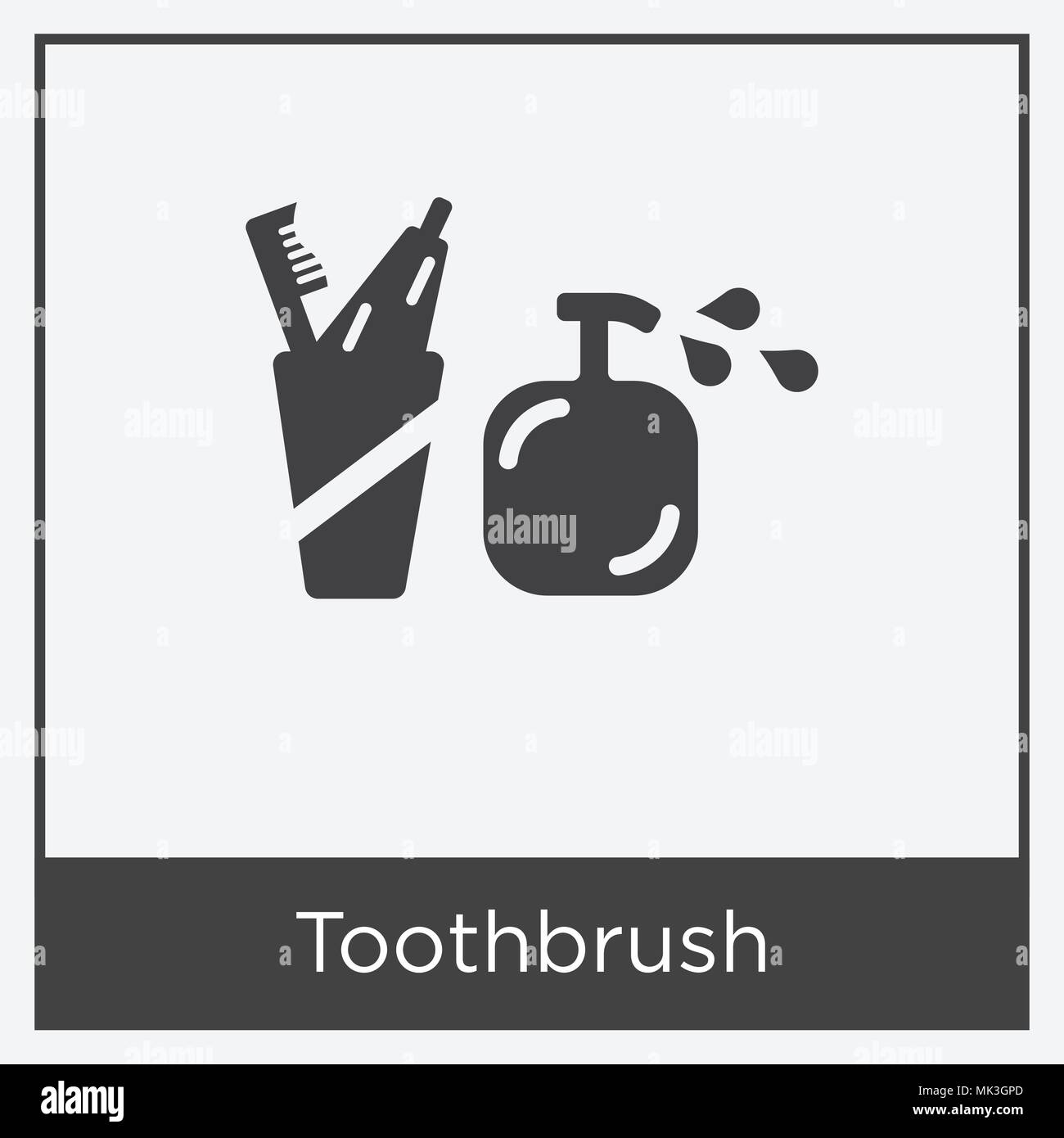 Toothbrush icon isolated on white background with gray frame, sign and ...