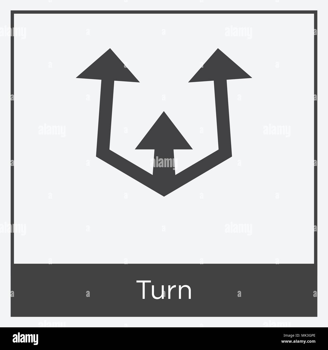 Turn icon isolated on white background with gray frame, sign and symbol ...