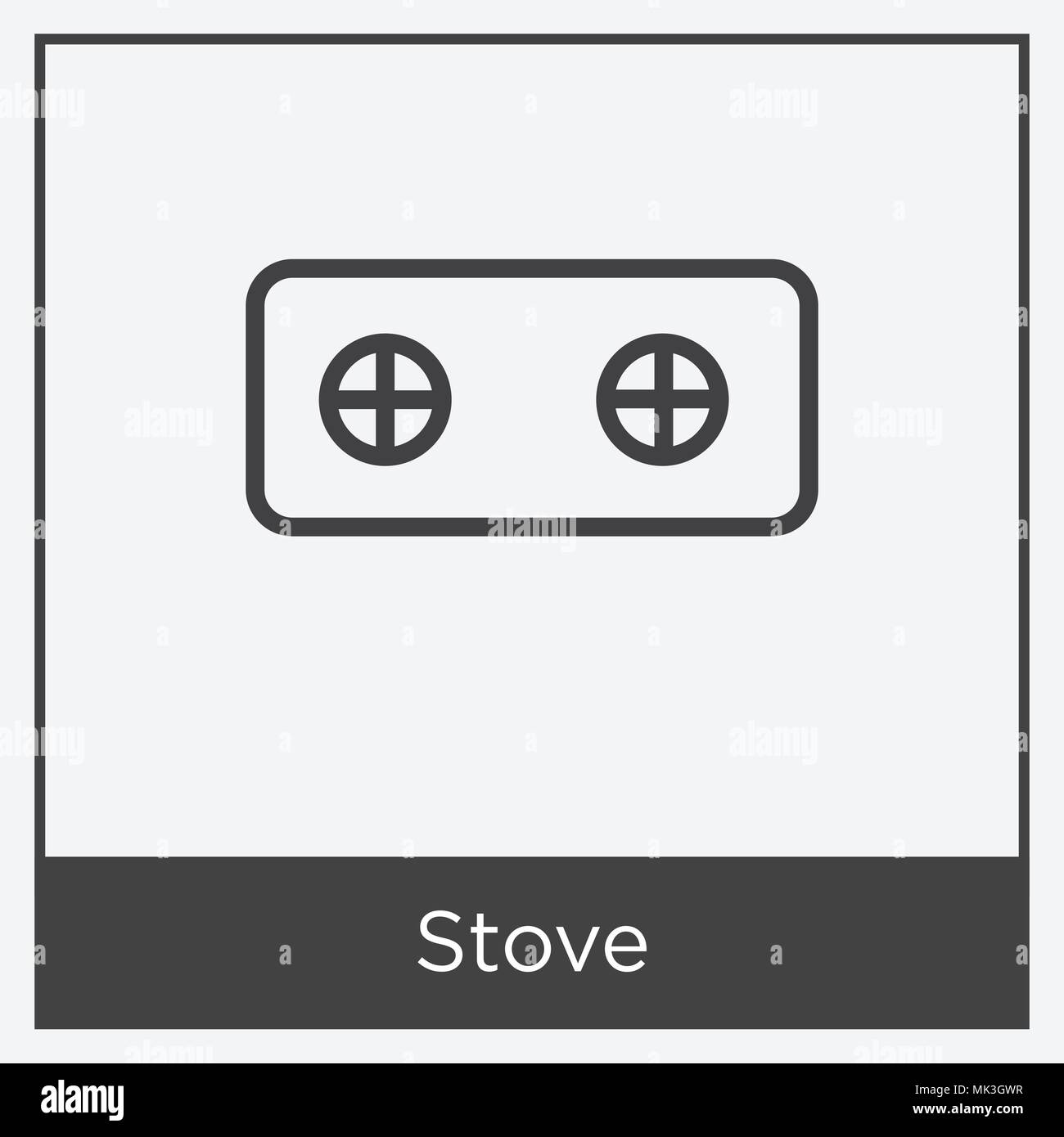 Stove icon isolated on white background with gray frame, sign and ...