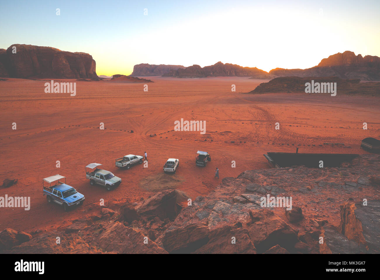 Wadi Rum in Jordan at sunset. Wadi Rum is known as The Valley of the ...