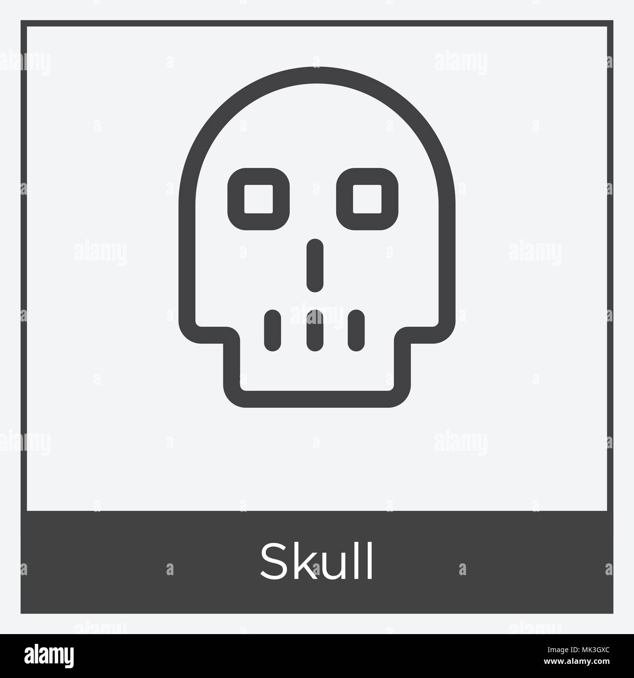 Skull icon isolated on white background with gray frame, sign and ...