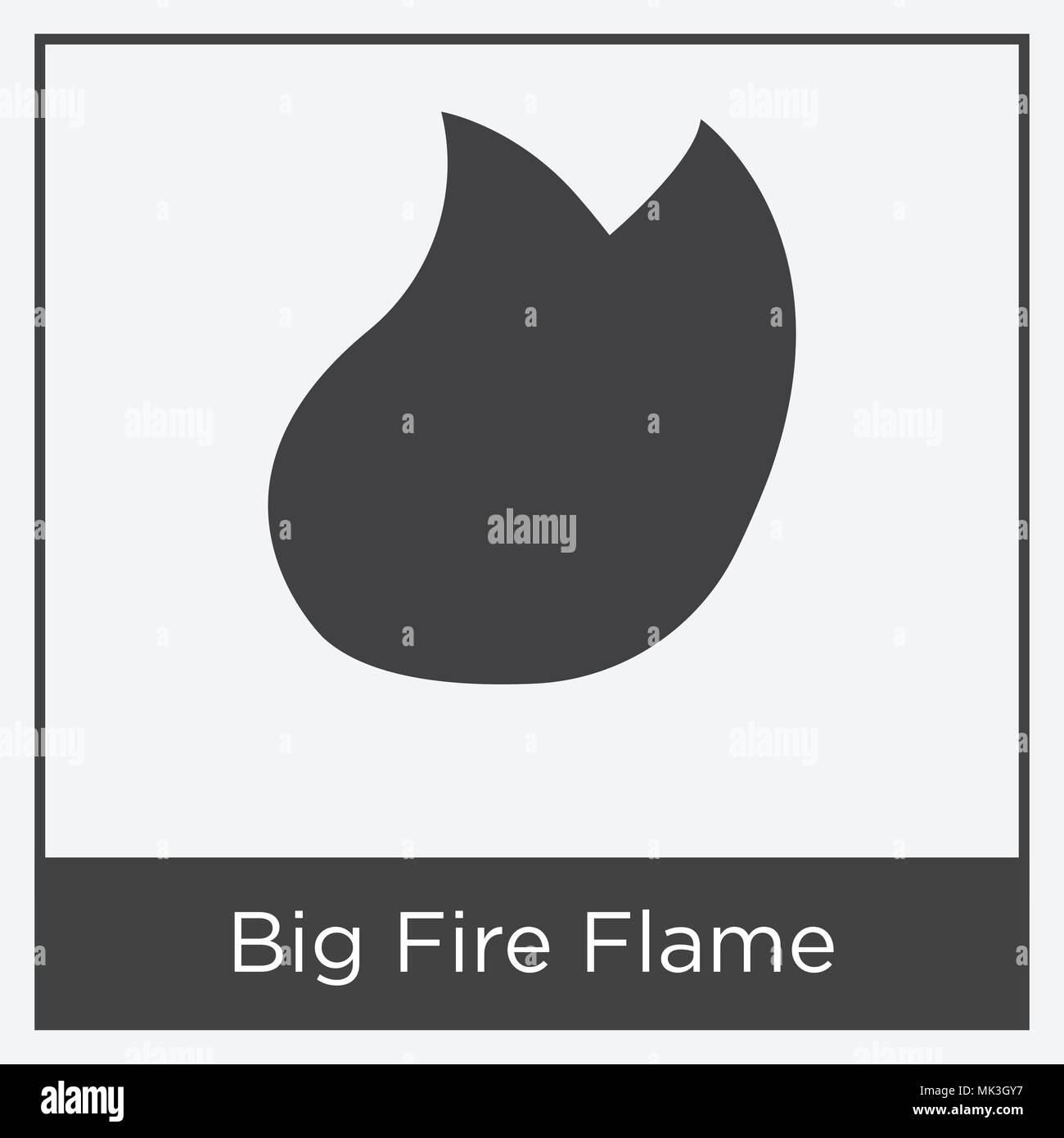 Big Fire Flame icon isolated on white background with gray frame, sign ...