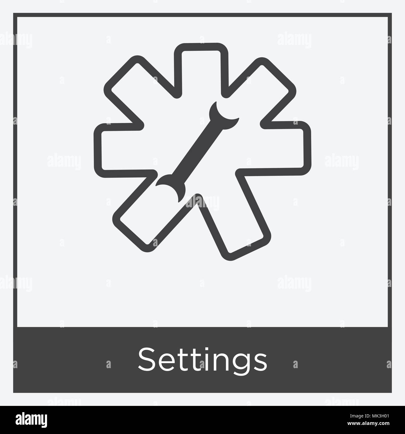 Settings icon isolated on white background with gray frame, sign and ...