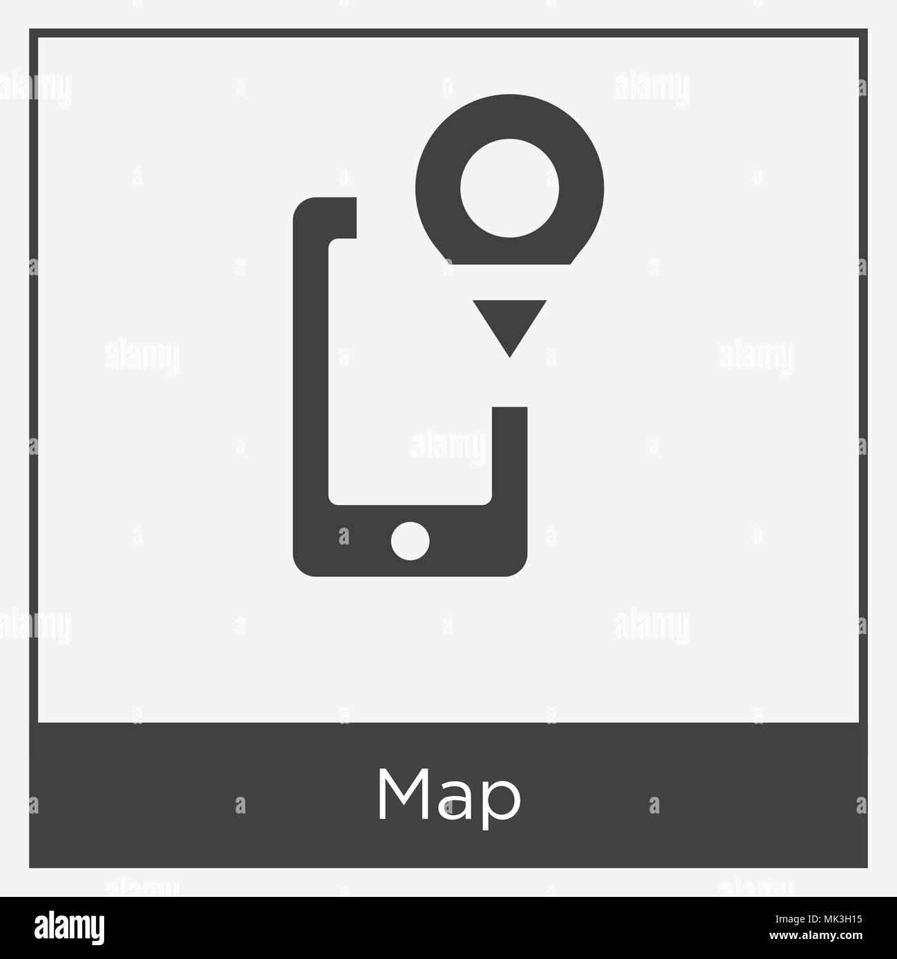 Map icon isolated on white background with gray frame, sign and symbol ...