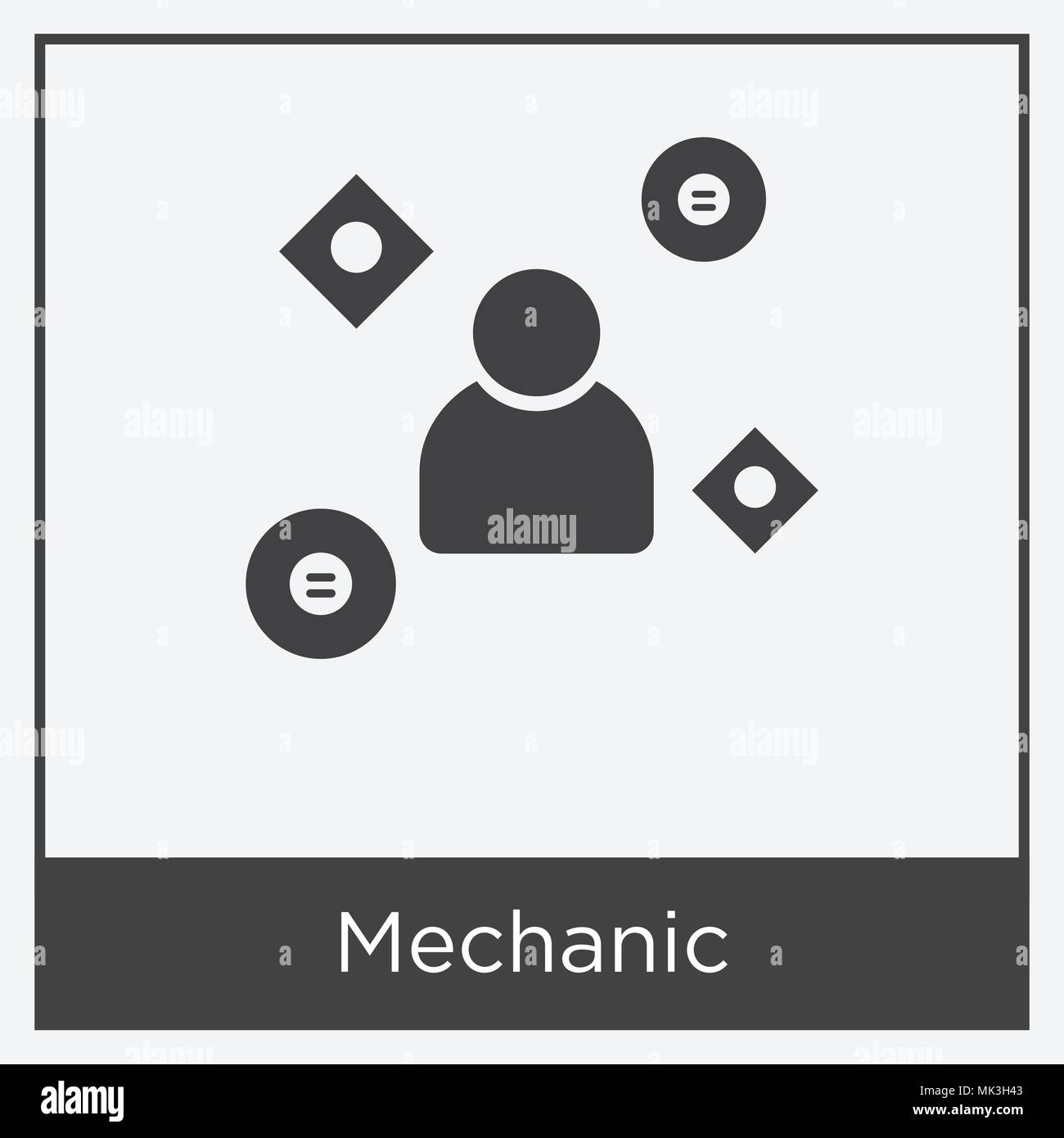 Mechanic icon isolated on white background with gray frame, sign and ...