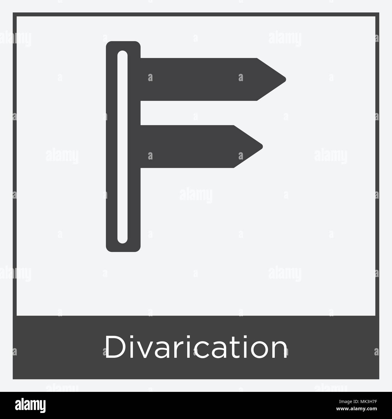 Divarication icon isolated on white background with gray frame, sign ...