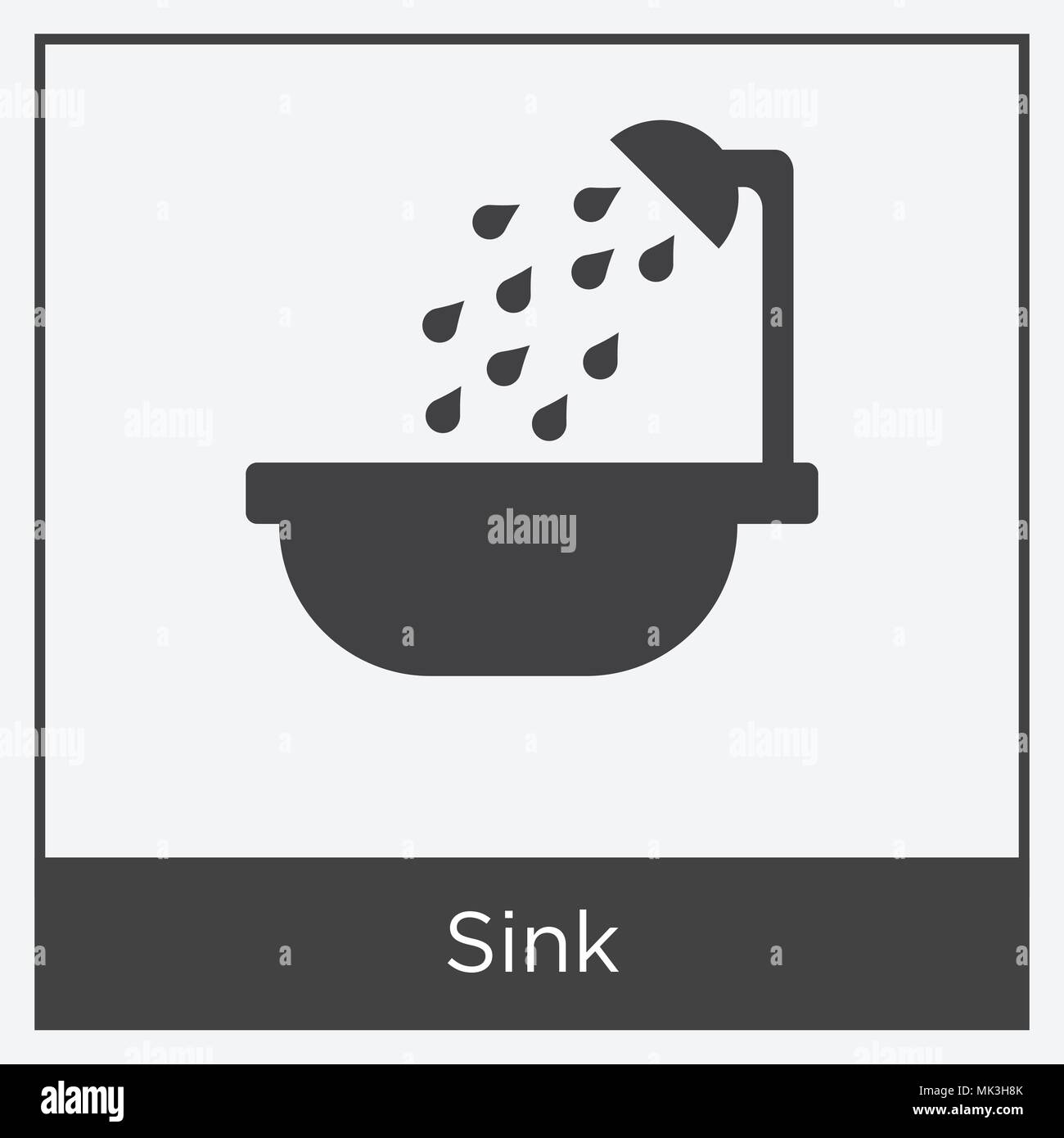 Sink icon isolated on white background with gray frame, sign and symbol ...
