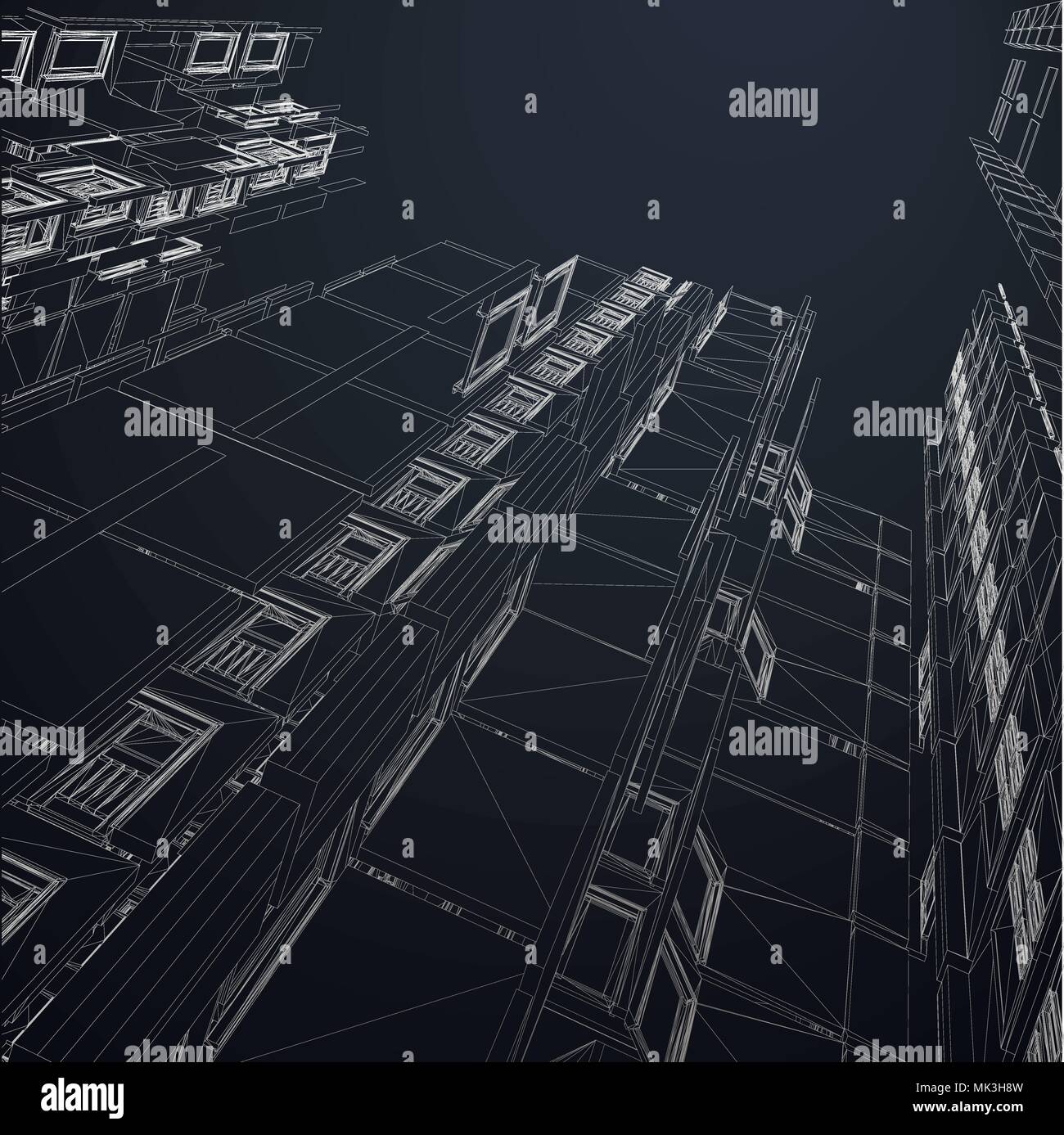 Modern architecture wireframe. Concept of urban wireframe. Wireframe ...