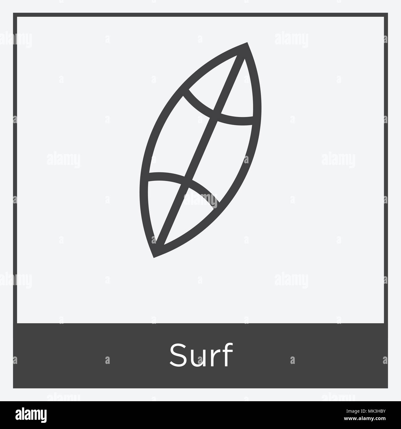Surf icon isolated on white background with gray frame, sign and symbol ...