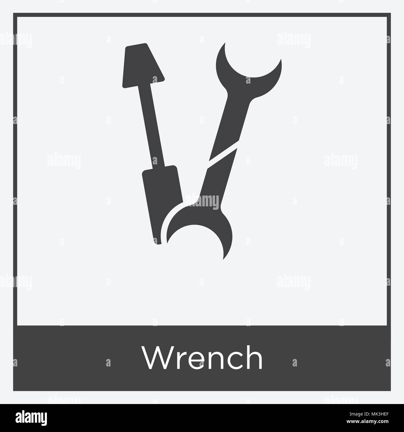 Wrench icon isolated on white background with gray frame, sign and ...