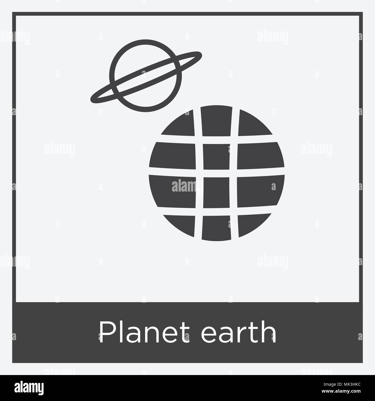 Planet earth icon isolated on white background with gray frame, sign ...