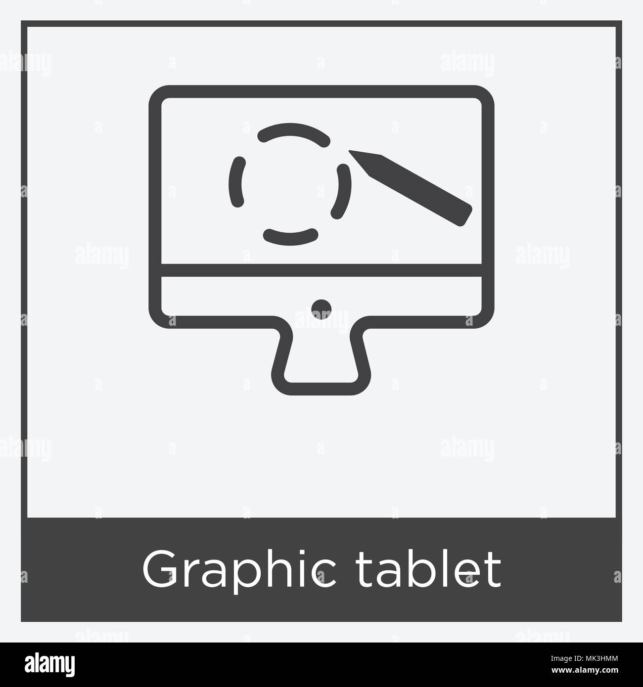 Graphic tablet icon isolated on white background with gray frame, sign ...