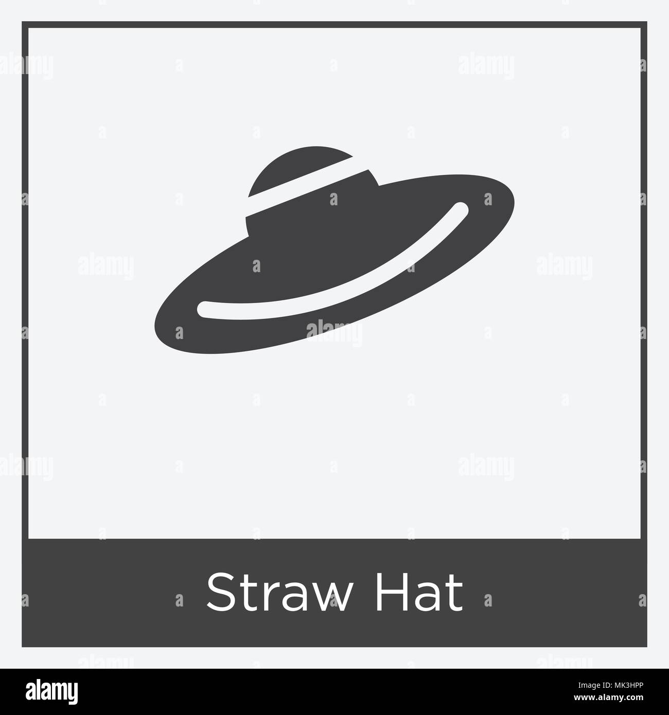 Straw Hat icon isolated on white background with gray frame, sign and ...
