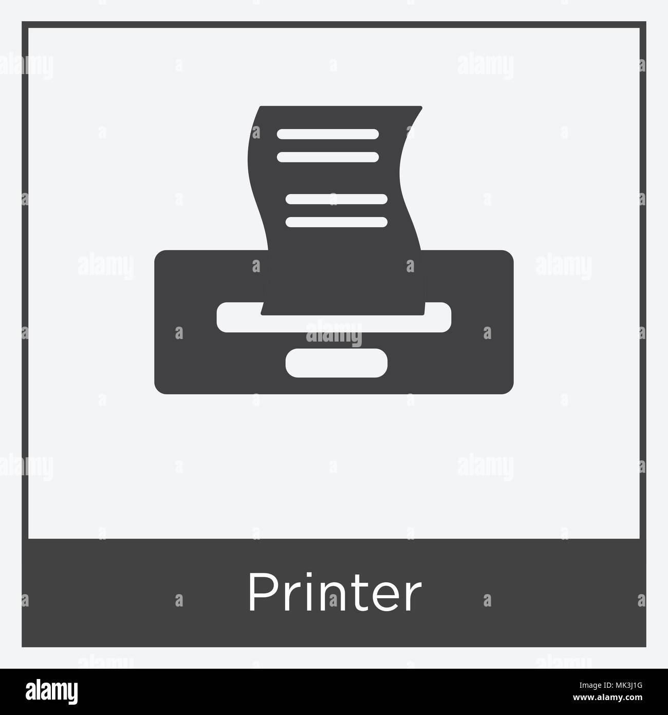 Printer icon isolated on white background with gray frame, sign and ...