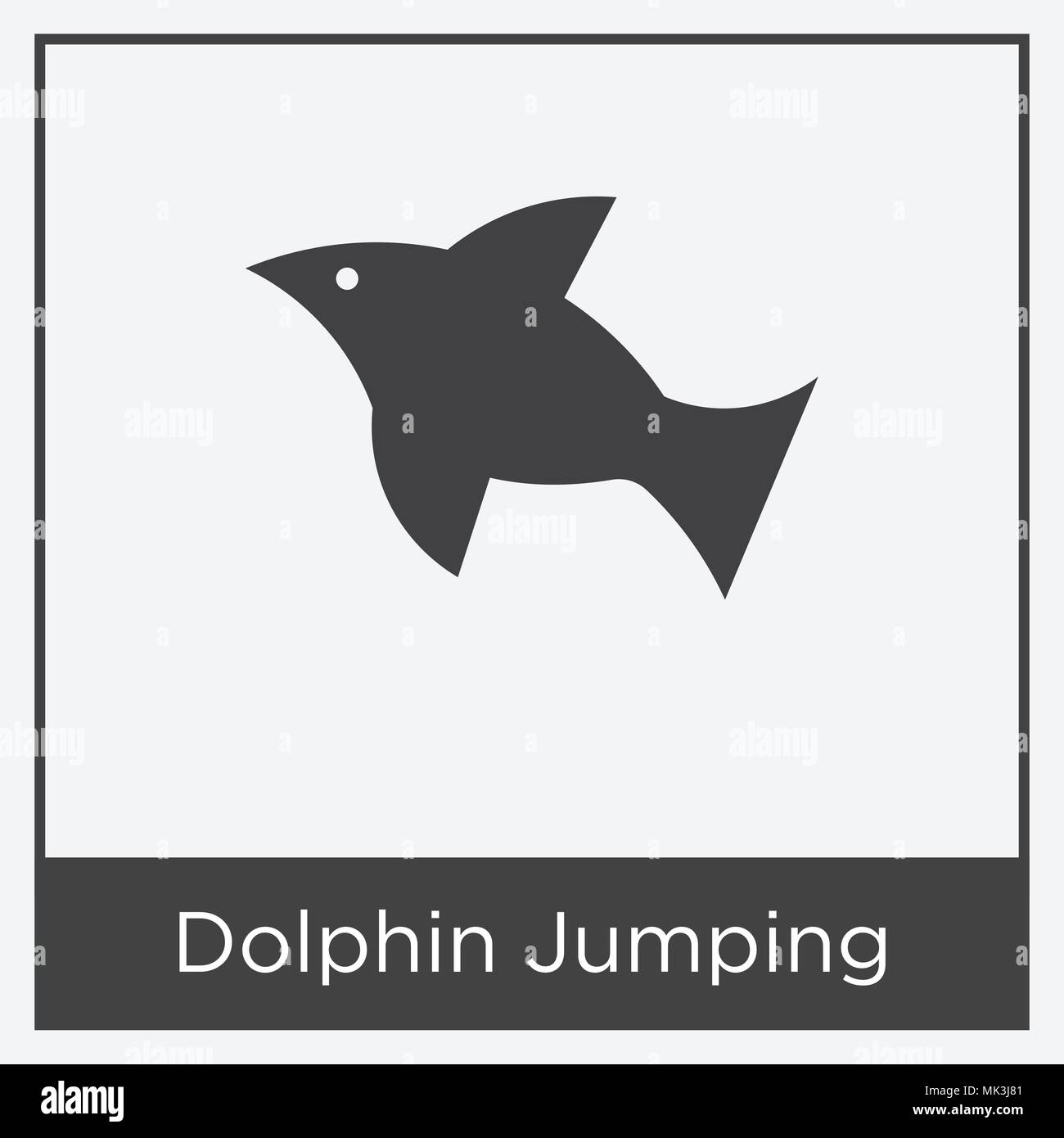Dolphin Jumping icon isolated on white background with gray frame, sign ...