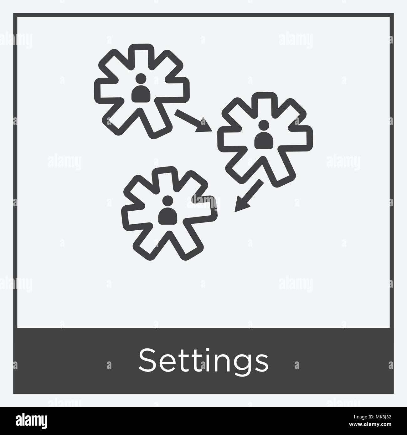 Settings icon isolated on white background with gray frame, sign and ...
