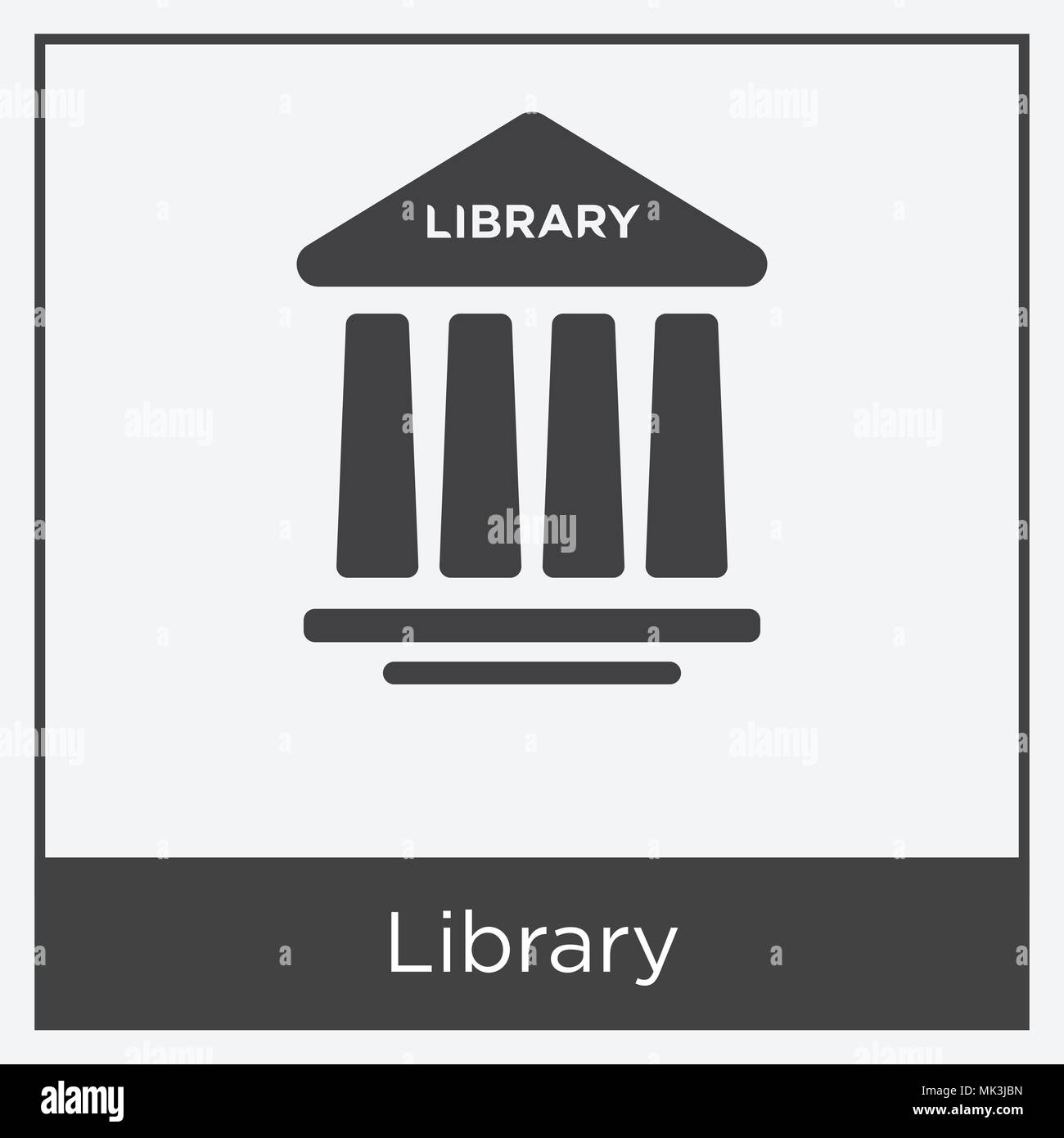 Library icon isolated on white background with gray frame, sign and ...