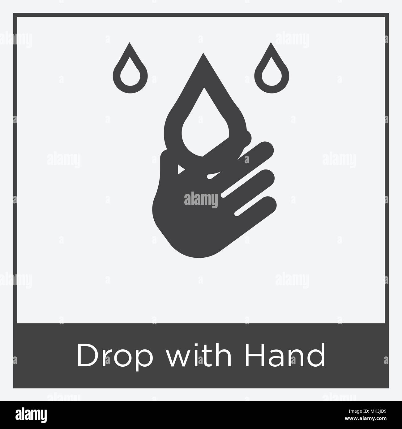 Drop with Hand icon isolated on white background with gray frame, sign ...