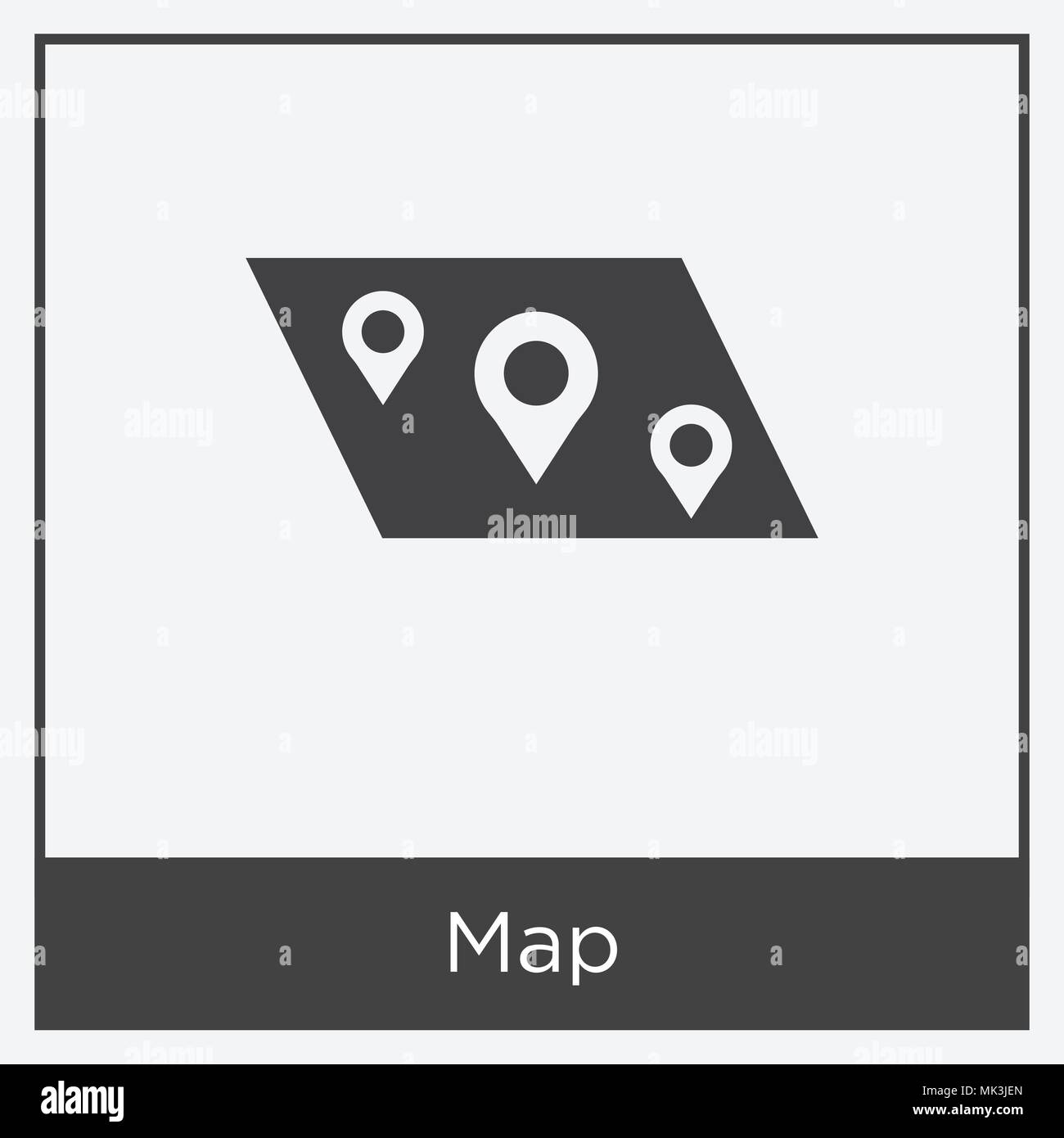Map icon isolated on white background with gray frame, sign and symbol ...