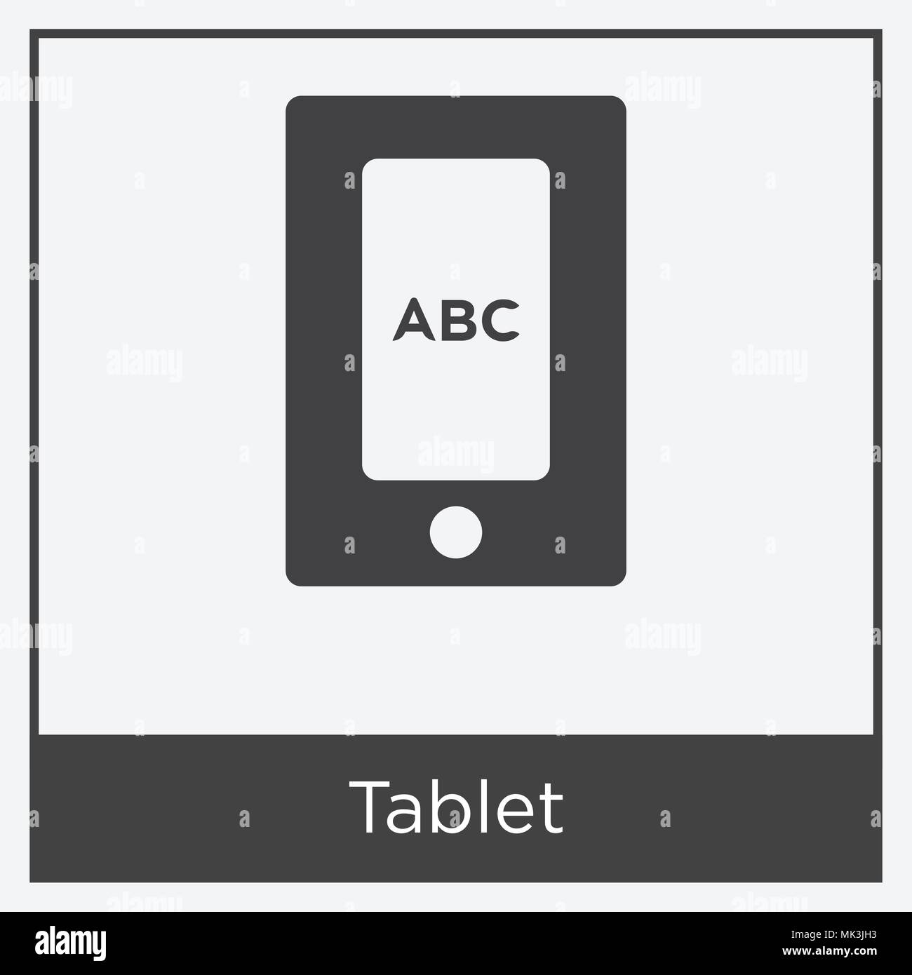 Tablet icon isolated on white background with gray frame, sign and ...