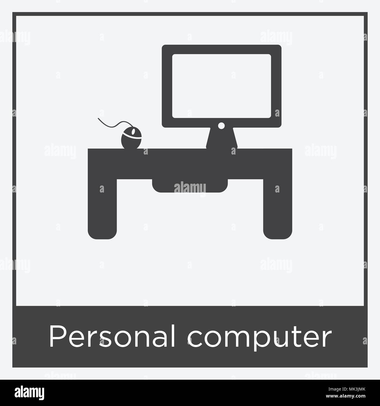 Personal computer icon isolated on white background with gray frame ...