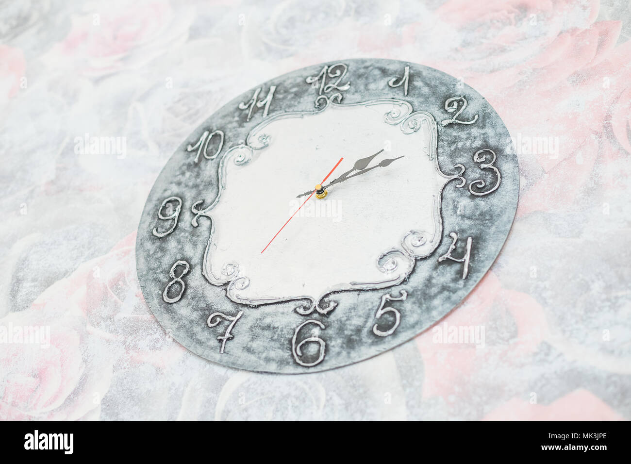 Old rusty big clock on wall.Vintage clock on white wall background ...