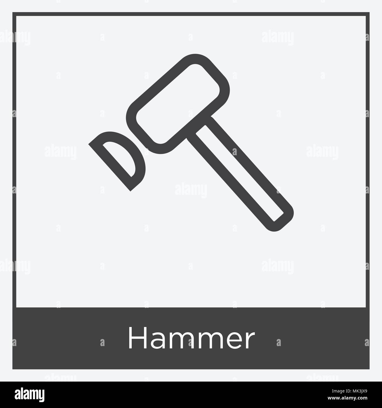 Hammer icon isolated on white background with gray frame, sign and ...