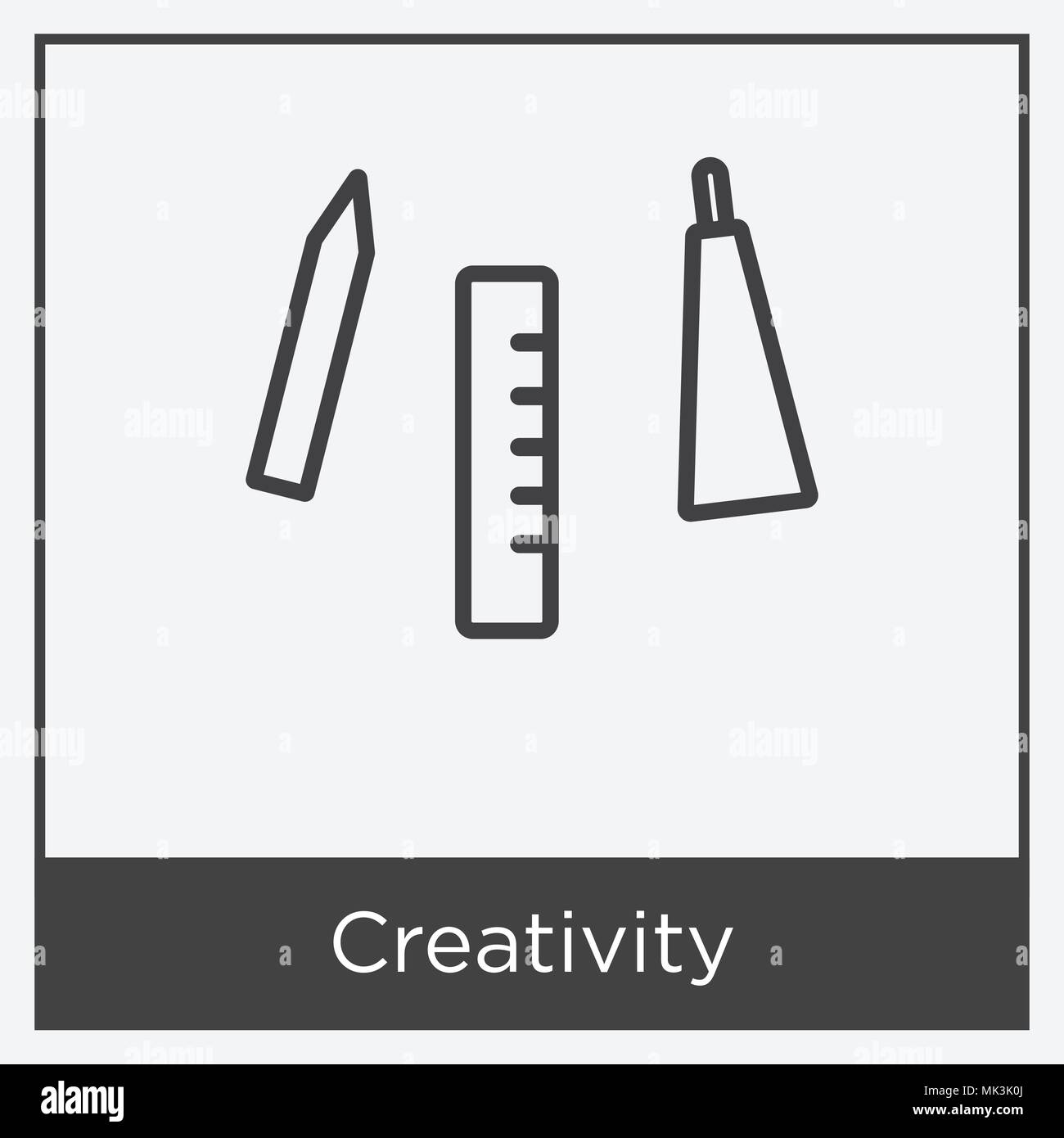 Creativity icon isolated on white background with gray frame, sign and ...