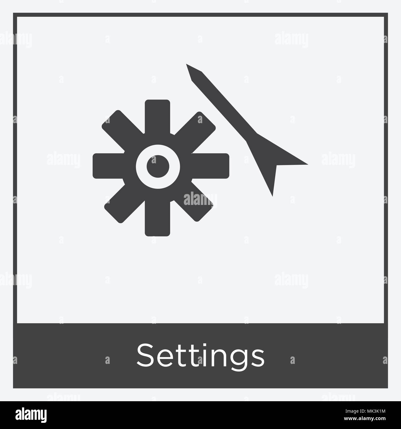 Settings icon isolated on white background with gray frame, sign and ...