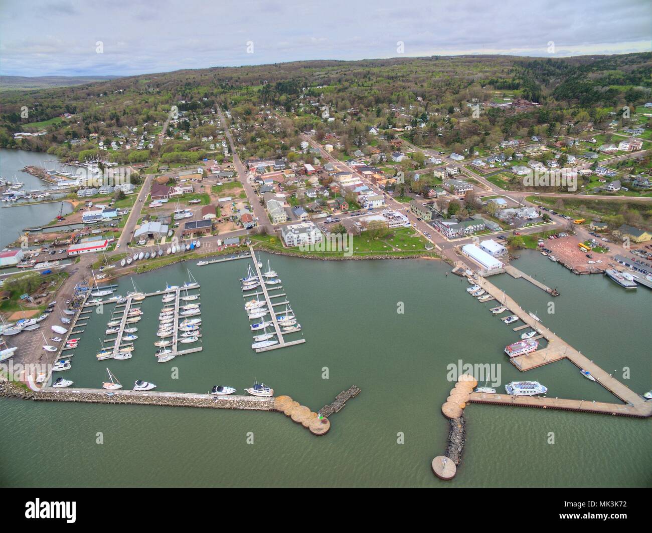 Bayfield Wisconsin and Lake Superior Aerial View during Summer Stock ...