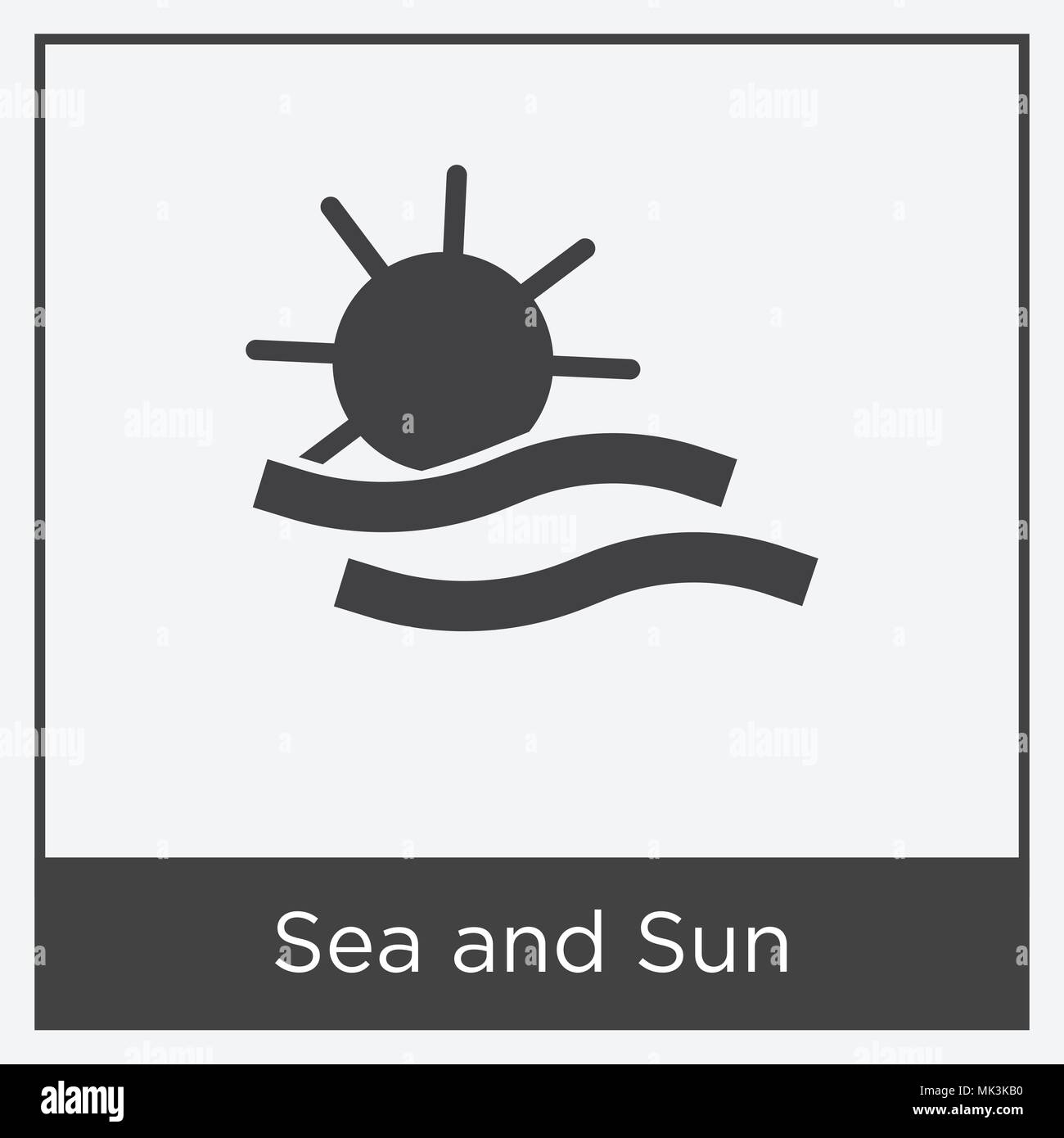 Sea and Sun icon isolated on white background with gray frame, sign and ...