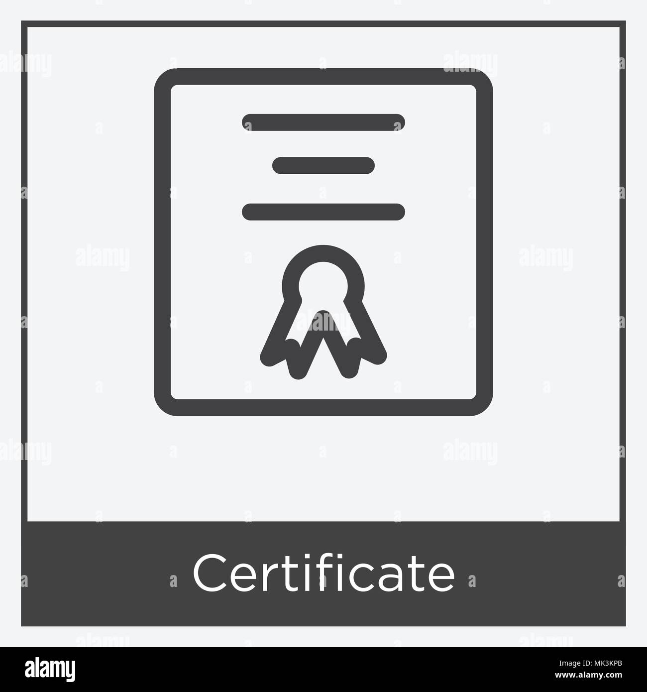 Certificate icon isolated on white background with gray frame, sign and ...