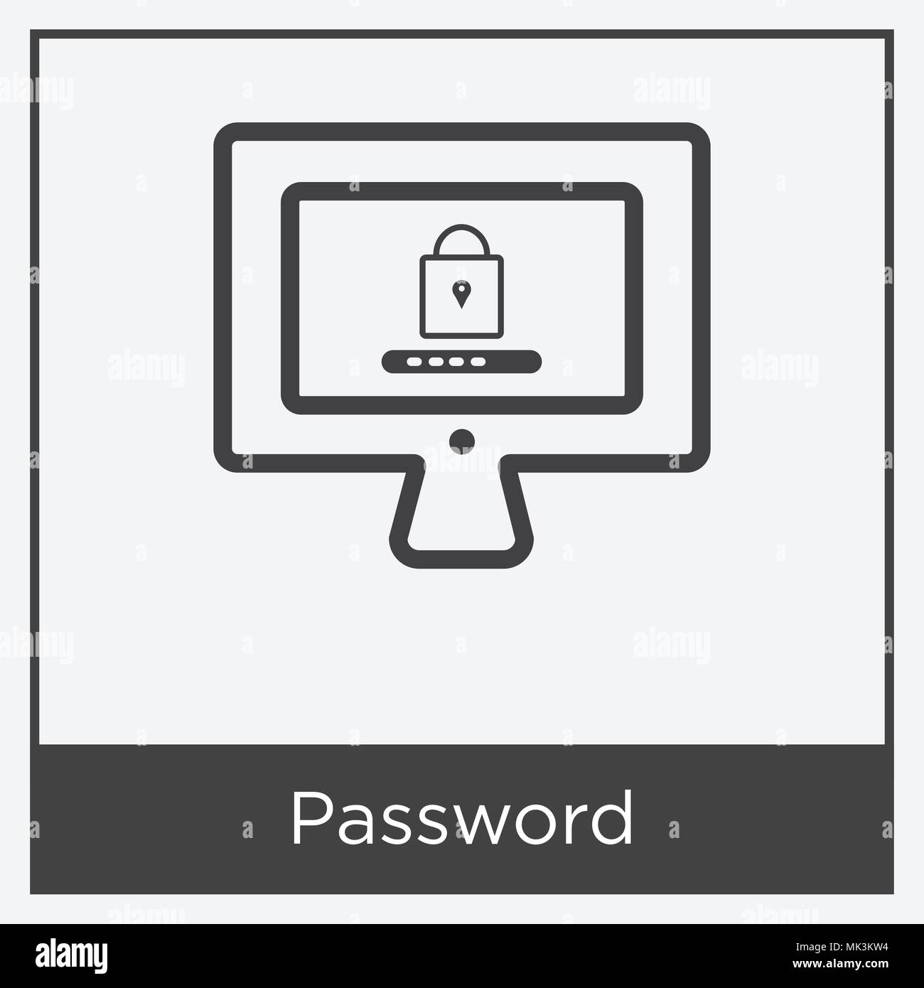 Password icon isolated on white background with gray frame, sign and ...