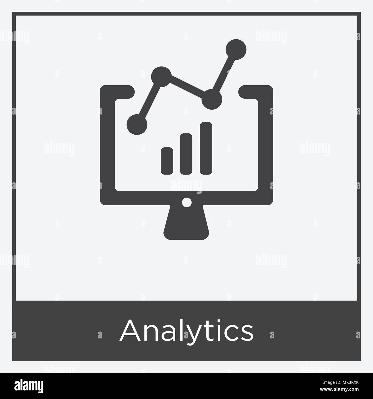 Analytics icon isolated on white background with gray frame, sign and ...