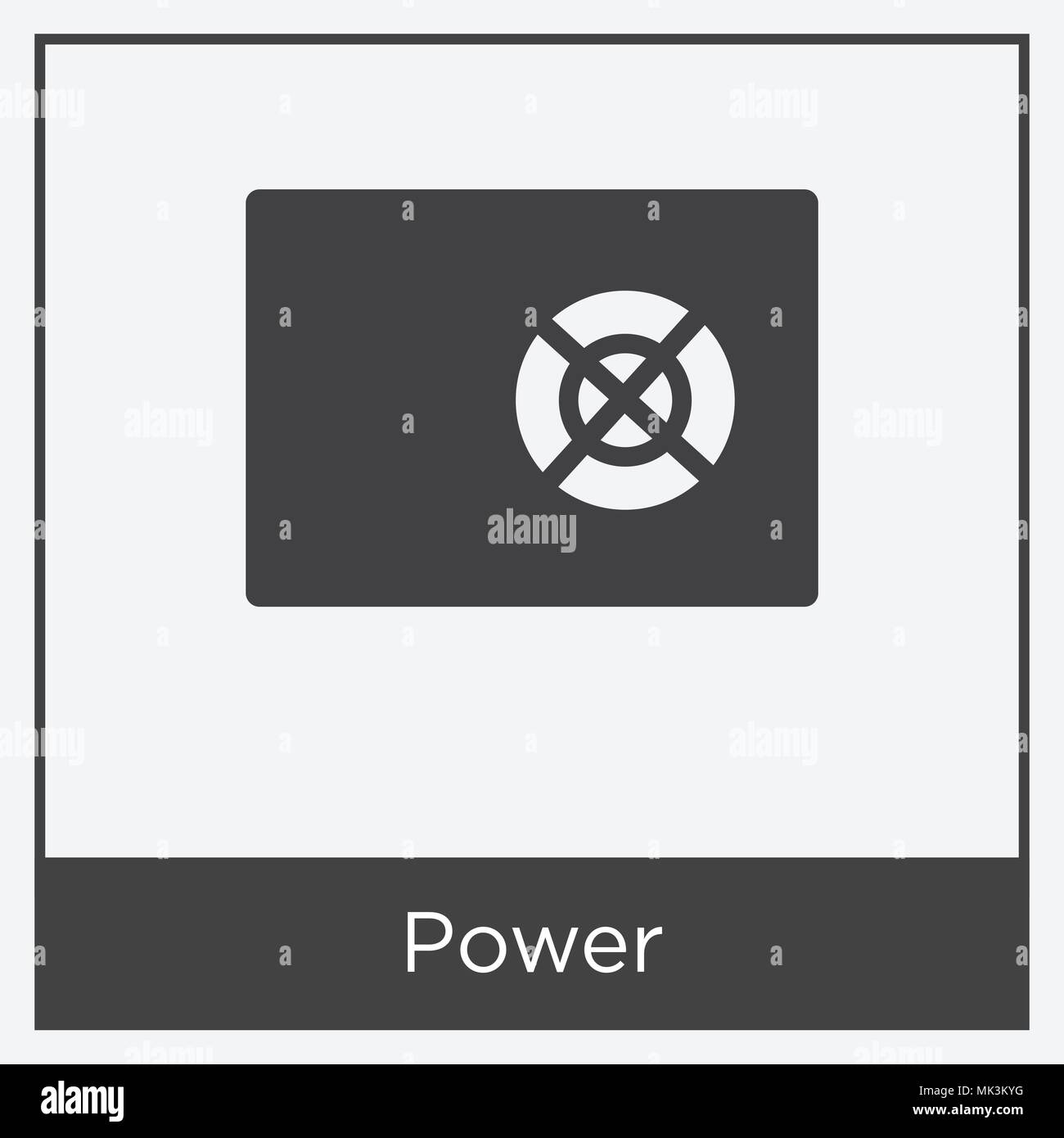 Power icon isolated on white background with gray frame, sign and ...