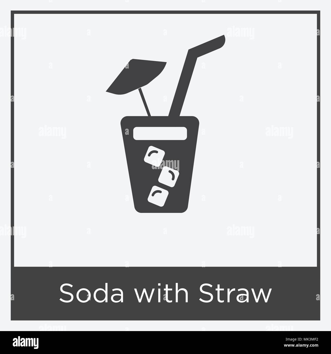 Soda with Straw icon isolated on white background with gray frame, sign ...