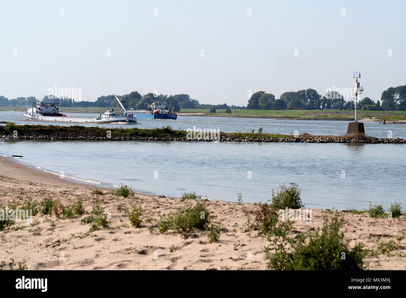 Netherlands,Holland,Dutch,River Waal,june 2017:traffic on the river ...