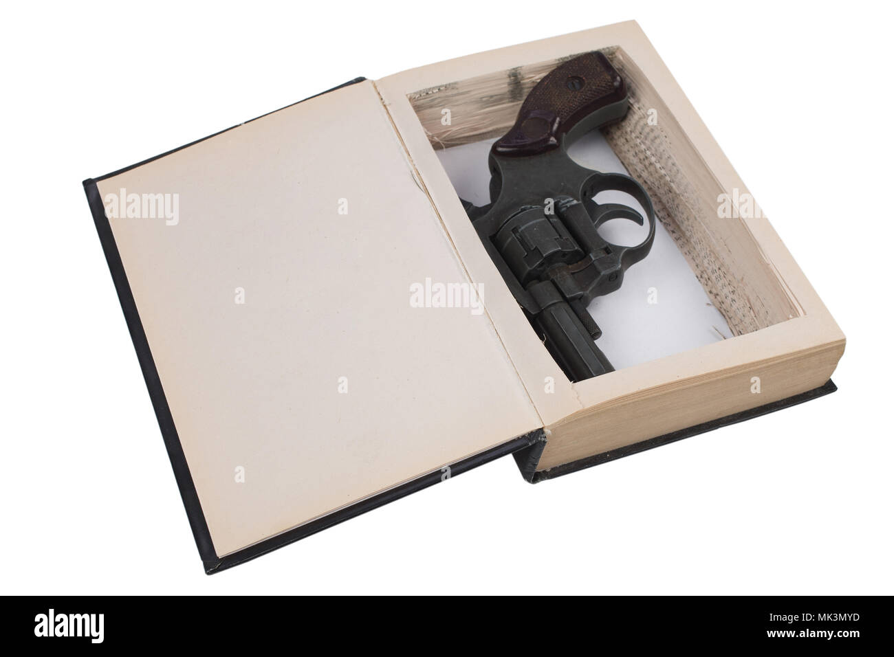 revolver gun hidden in a book isolated on white background Stock Photo ...
