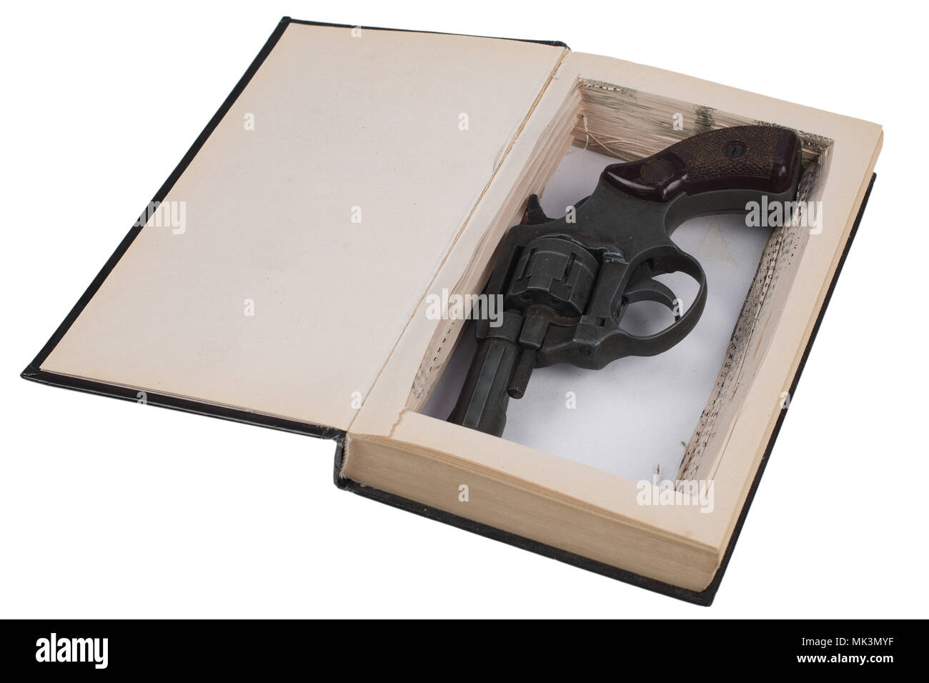 revolver gun hidden in a book isolated on white background Stock Photo ...