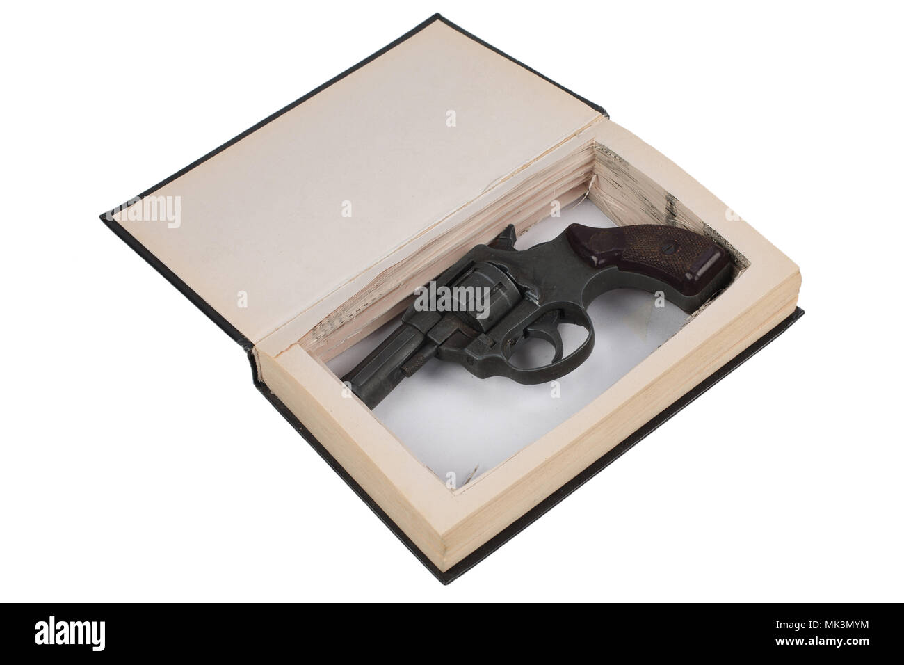 revolver gun hidden in a book isolated on white background Stock Photo ...