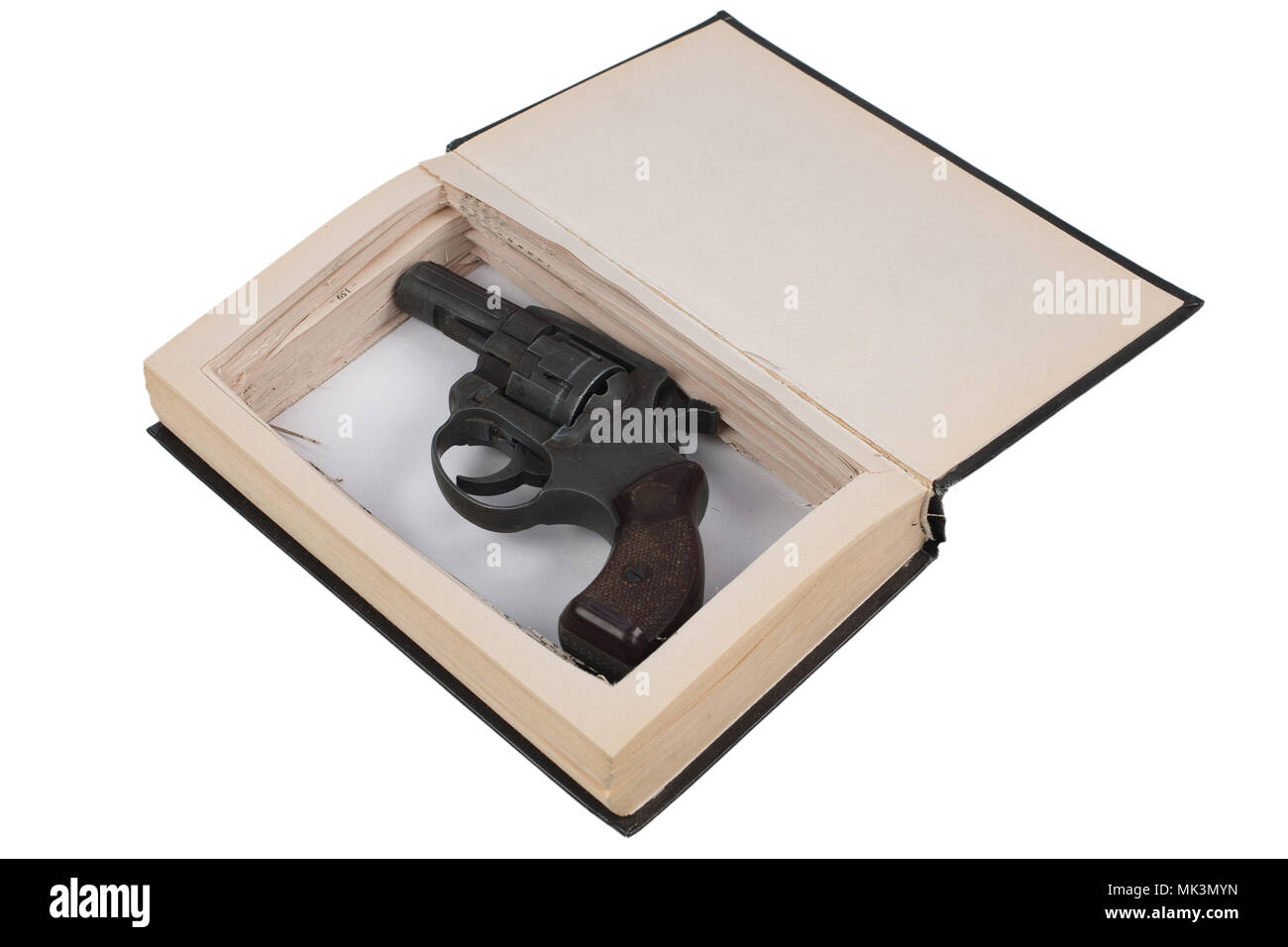 revolver gun hidden in a book isolated on white background Stock Photo ...